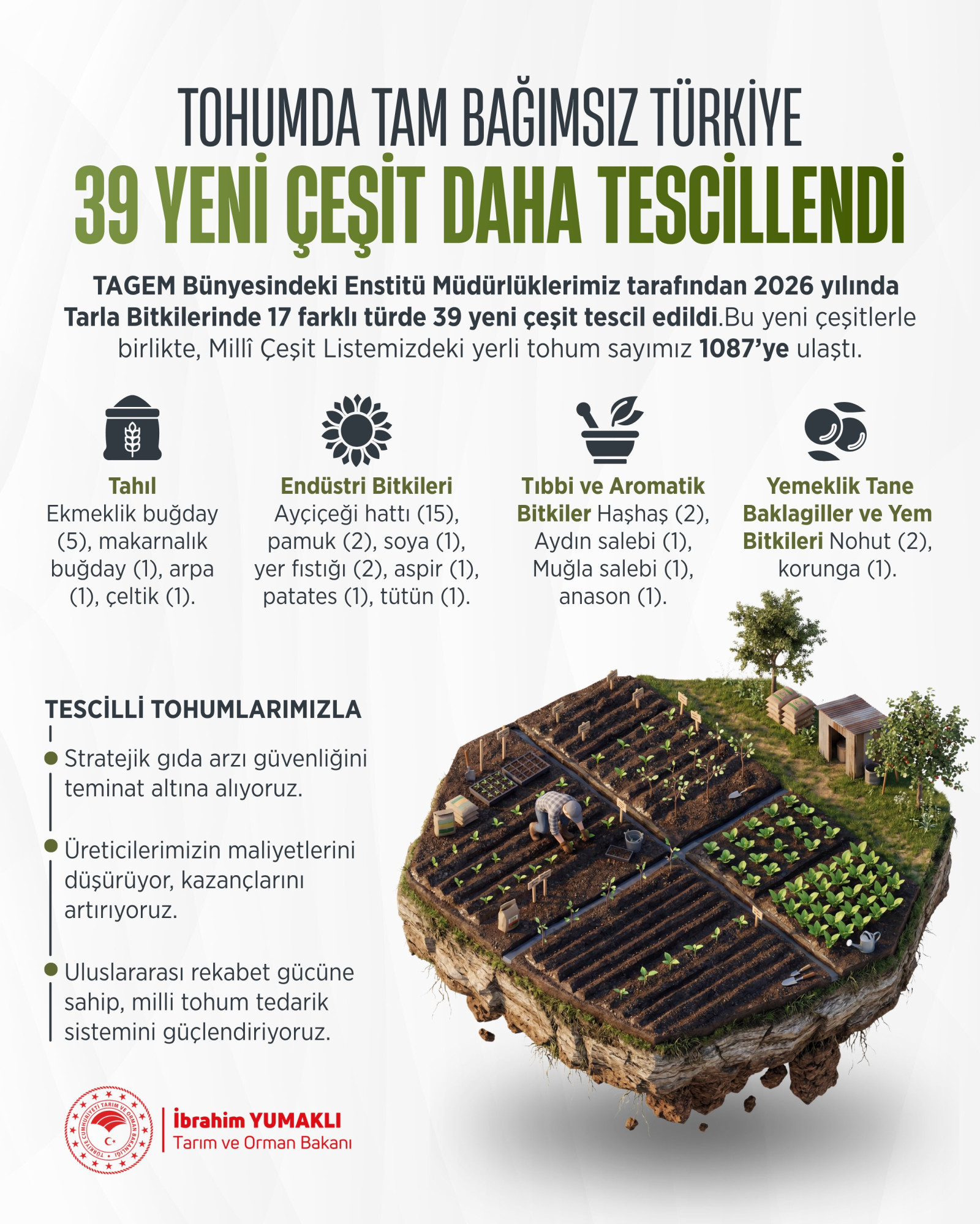 Yerli tohumda 17 türde 39 yeni çeşit daha tescil edildi, toplam sayı ...